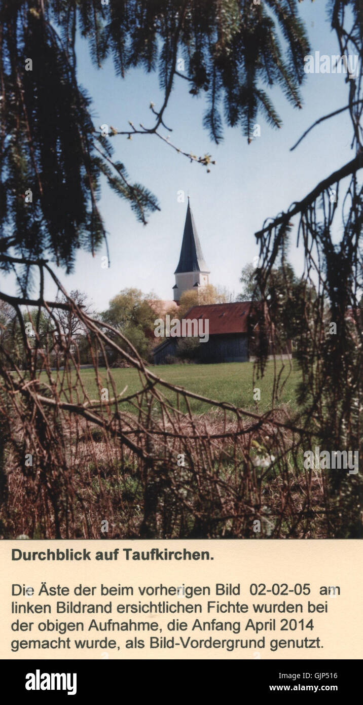 A historical view of the St. Johannes church in Taufkirchen, Germany ...