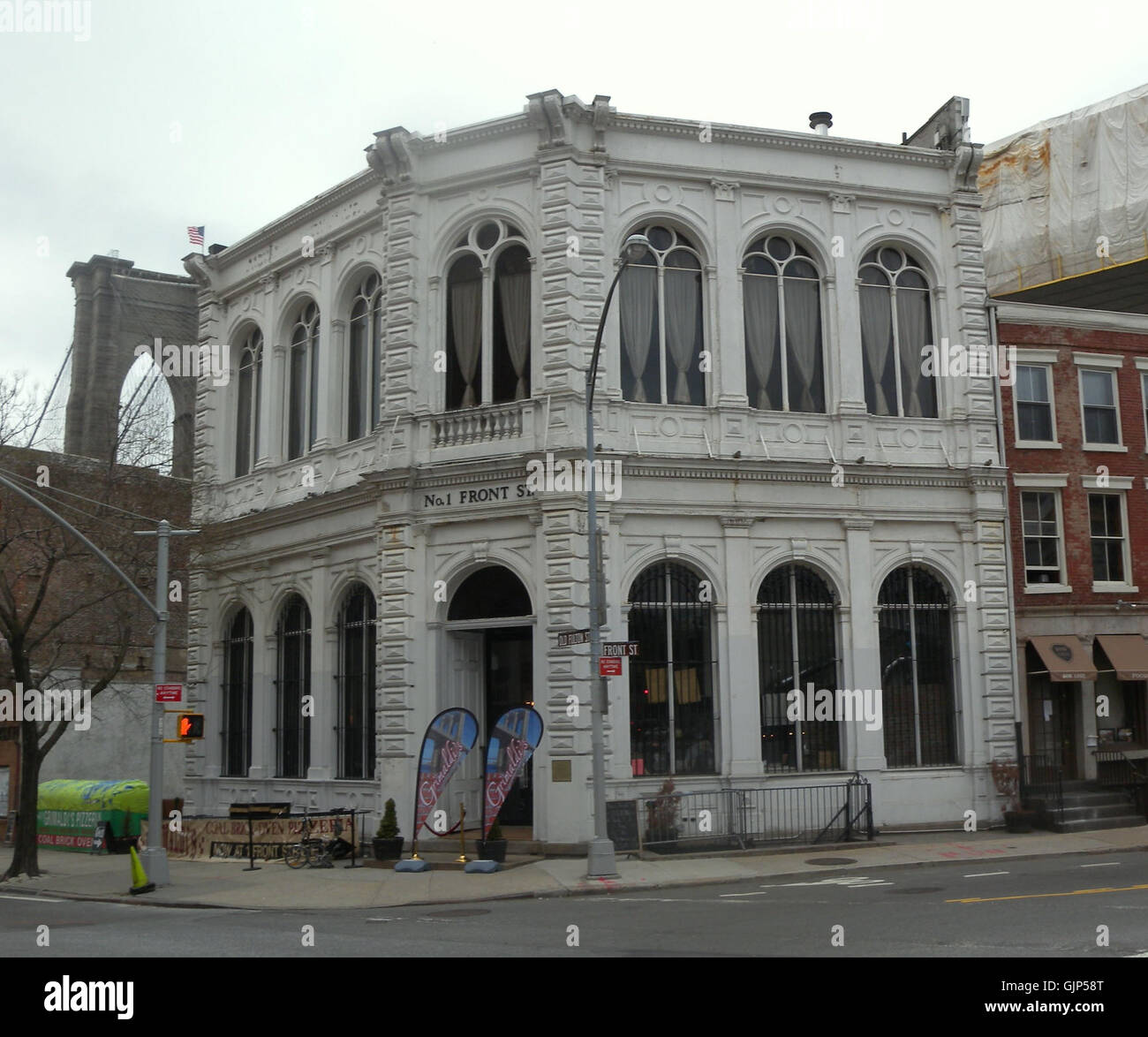 This image captures 1 Front Street in Grimaldis, an area noted for its ...