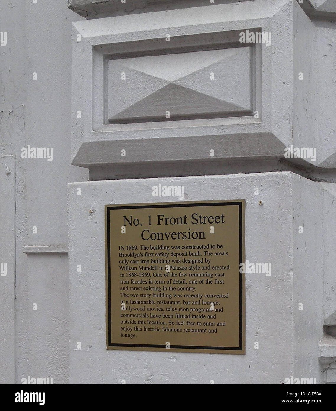 This plaque marks the historical significance of 1 Front Street ...