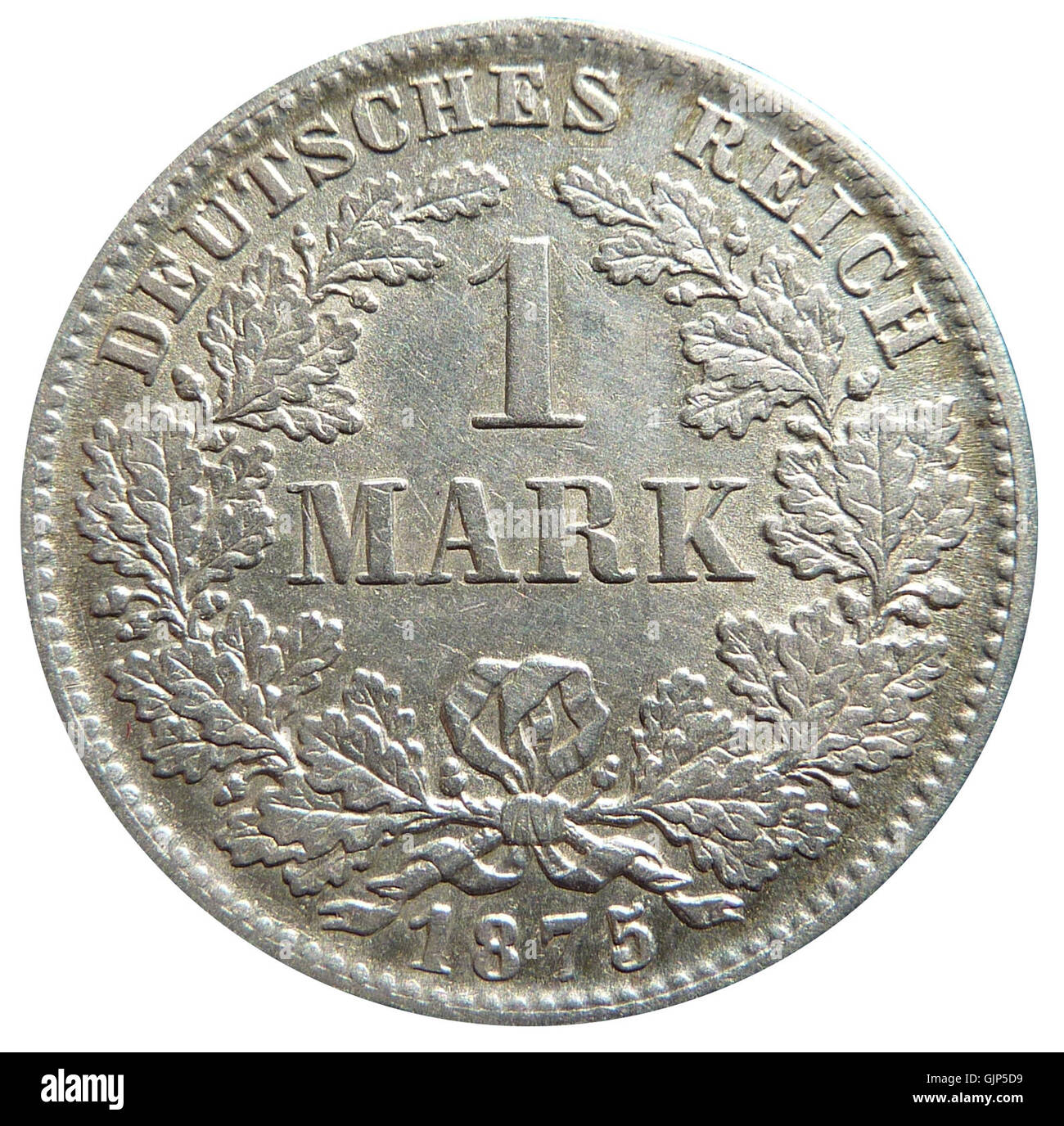 This image features a 1 Mark coin, a historical currency used in ...
