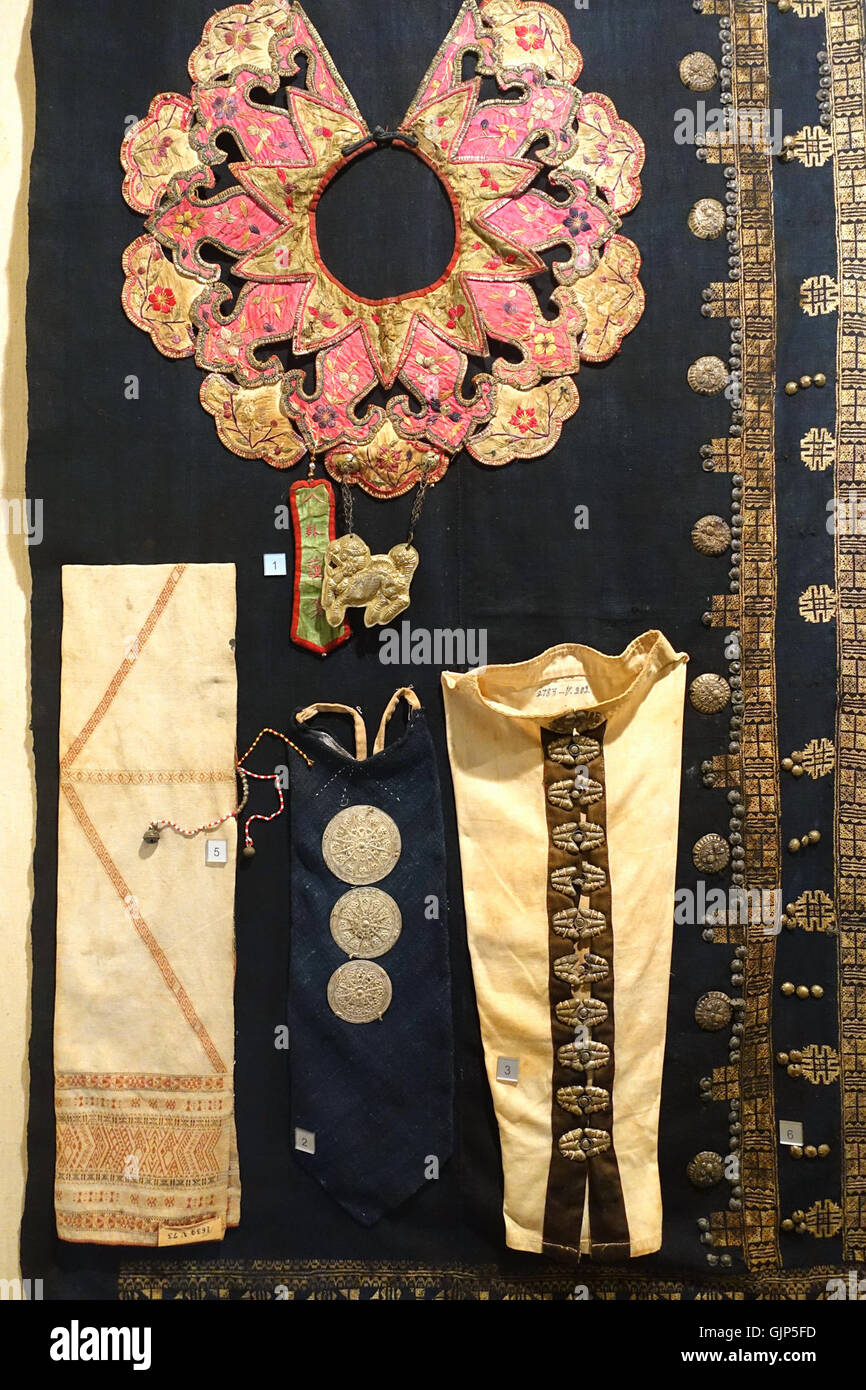 This collection of traditional attire and accessories, displayed at the ...
