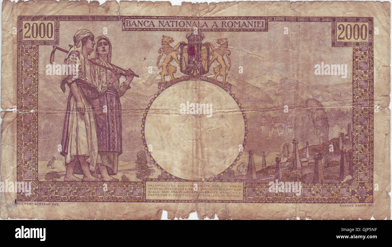 This is the reverse side of the 2000 lei banknote from 1941. Featuring ...