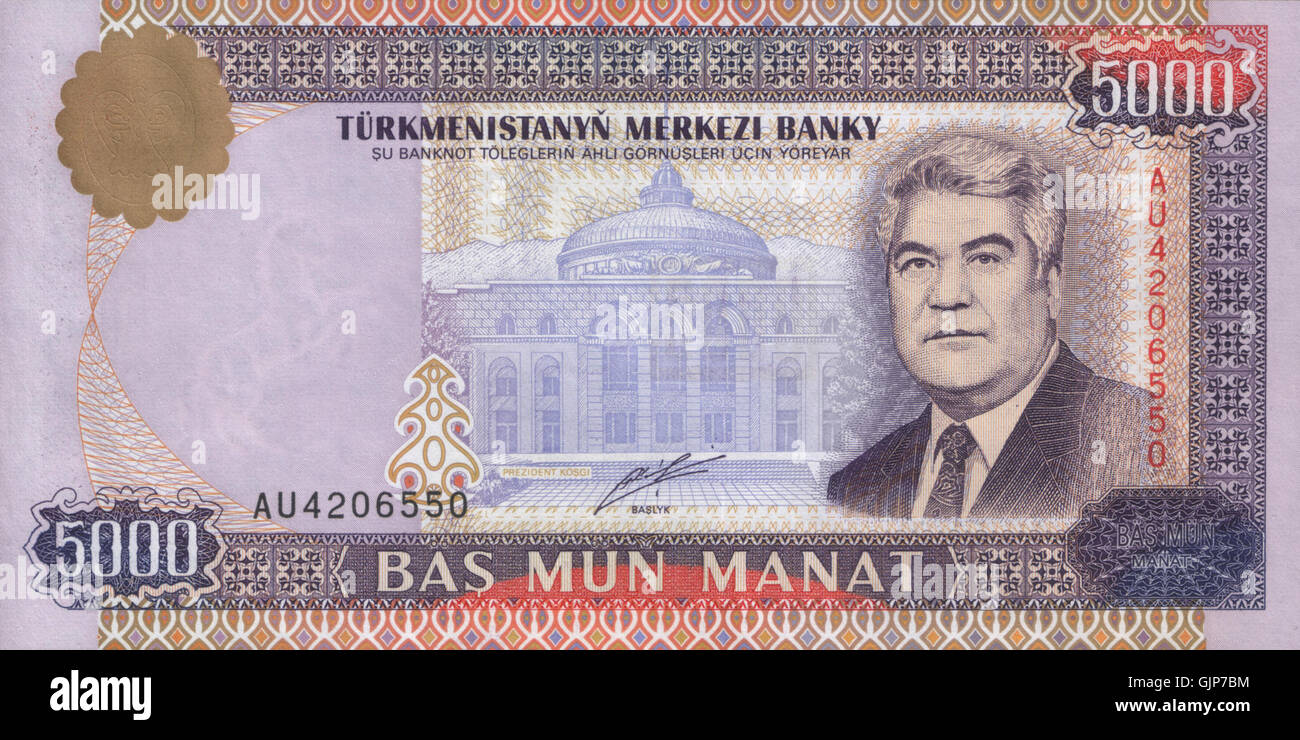 The *5000 manat* is a currency note from Turkmenistan, issued in 2000 ...