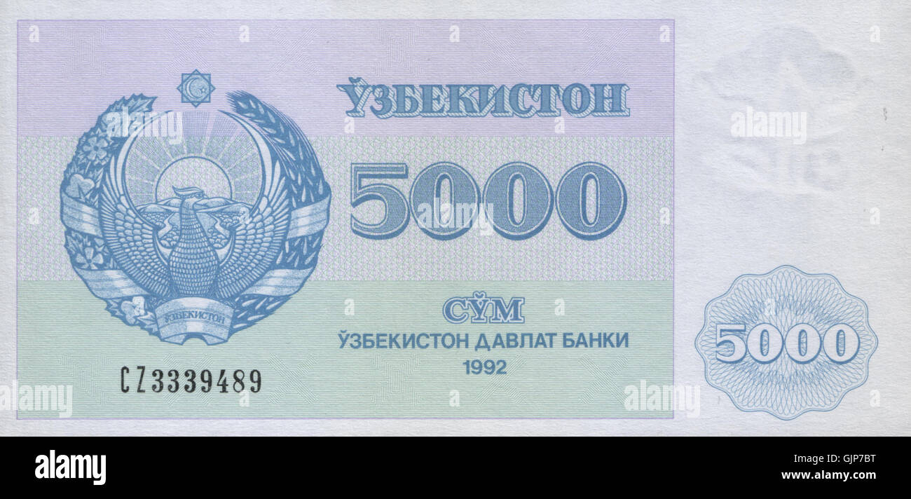 The *5000 som* banknote from Uzbekistan, issued in 1992, features ...
