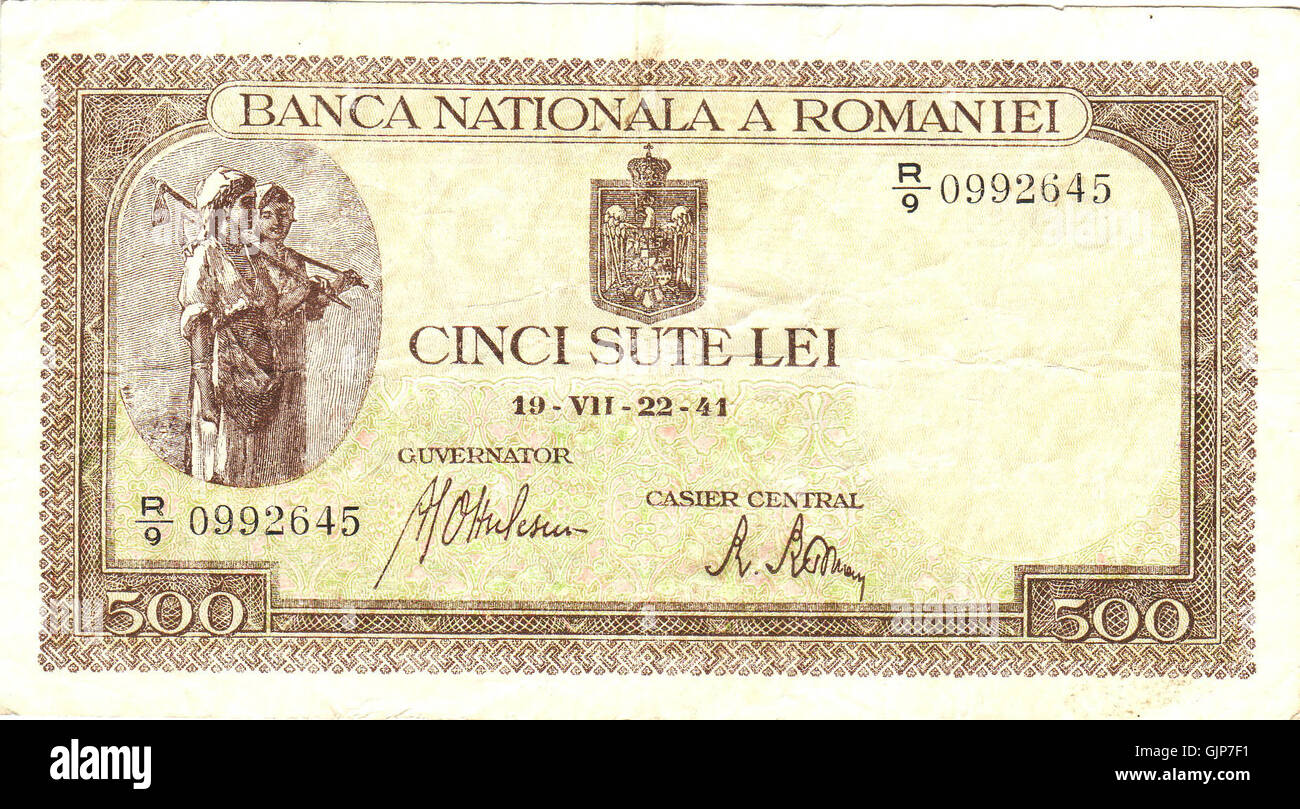 This 500 lei banknote from Romania, issued between 1922 and 1941 ...
