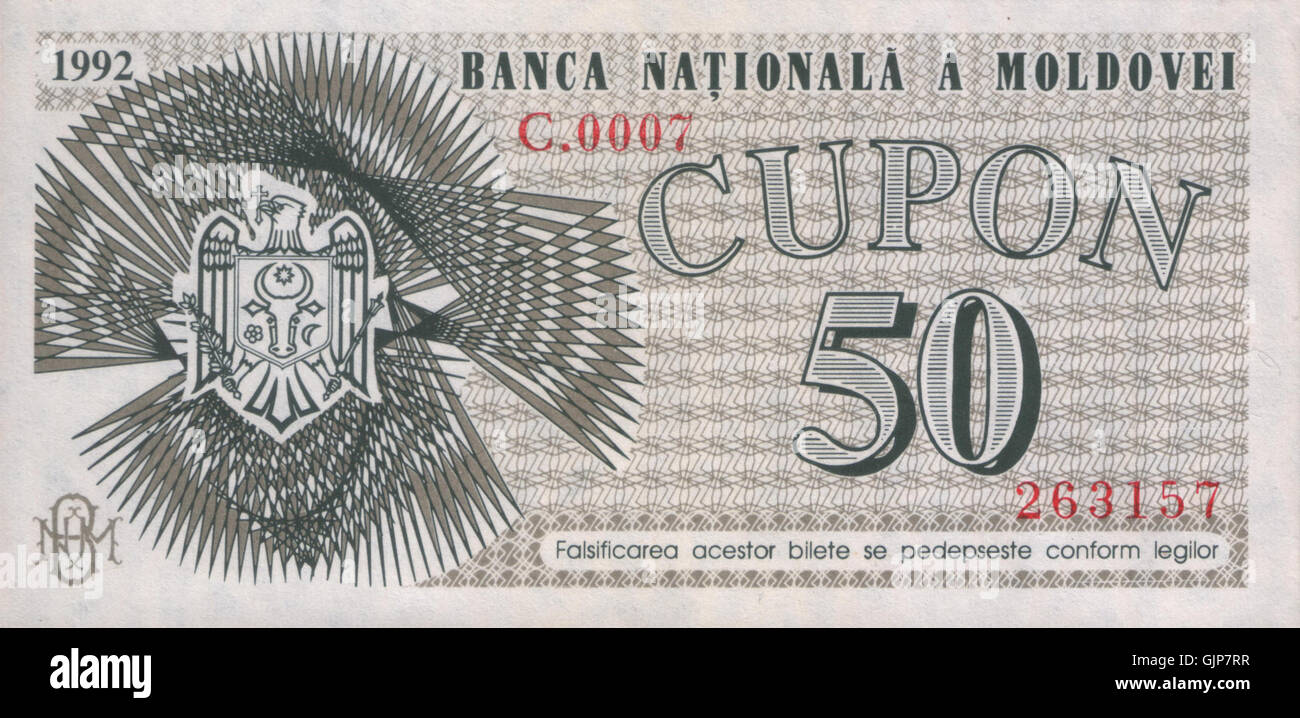 This 50 cupon note from Moldova, issued in 1992, is a part of the ...