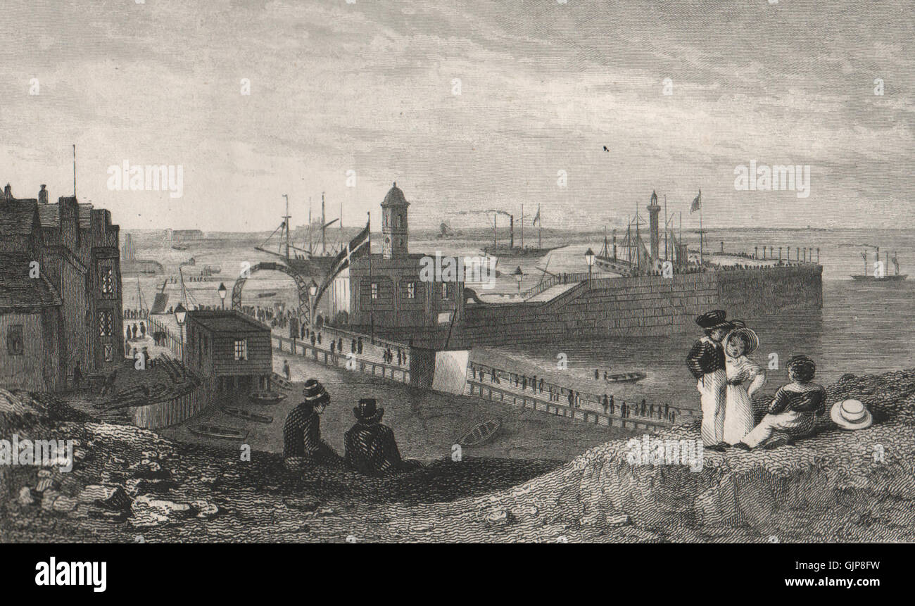 Margate. The pier and new light house. Kent. SHEPHERD, antique print ...