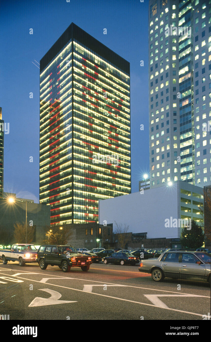 United Way building in Birmingham Alabama lit up at dusk with their ...