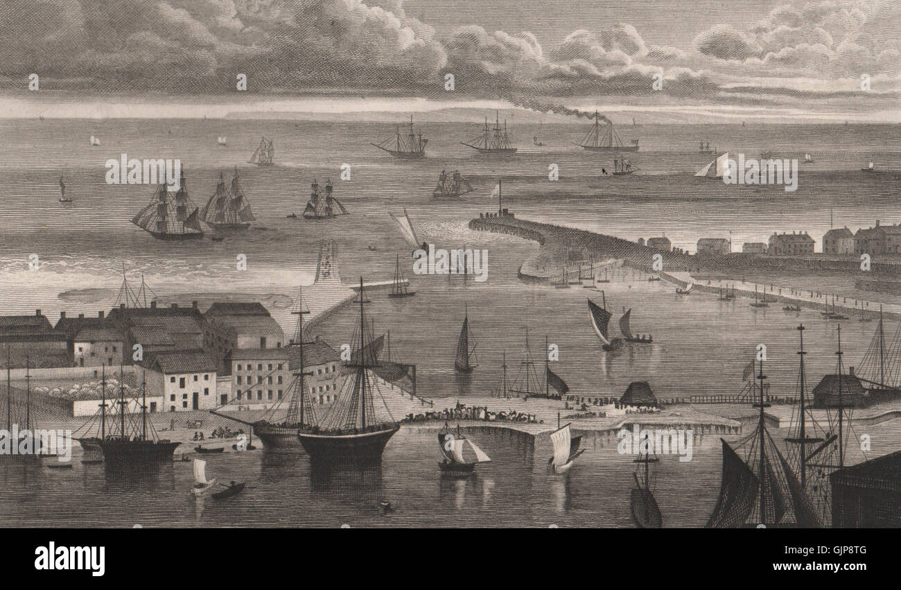 The pier & harbour, Dover, from the heights above the town. Kent ...