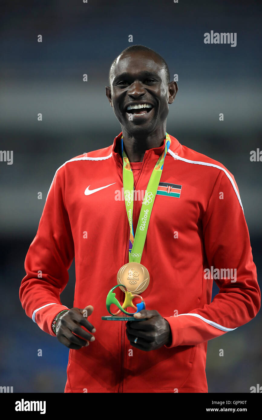 Kenya's David Lekuta Rudisha on the podium with his gold medal for the ...