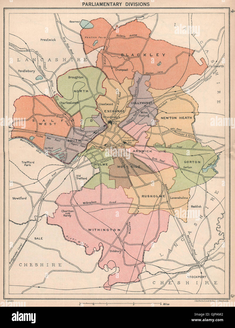 MANCHESTER. Parliamentary divisions constituencies, 1927 vintage map ...
