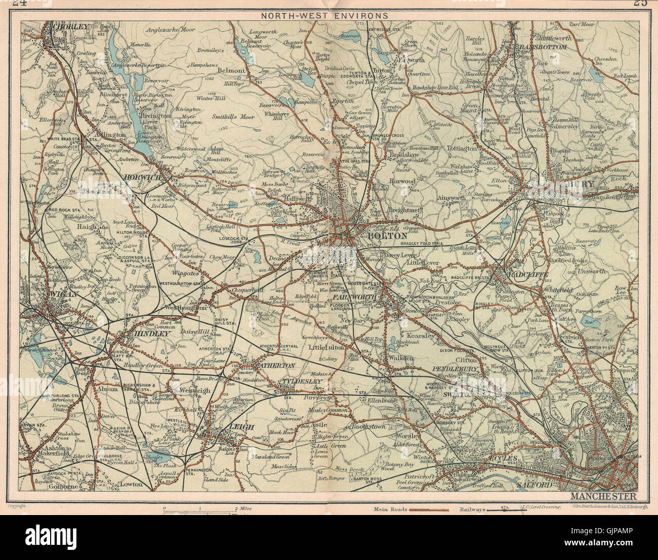 NW MANCHESTER environs. Bury Bolton Wigan Chorley Horwich Leigh, 1927 ...