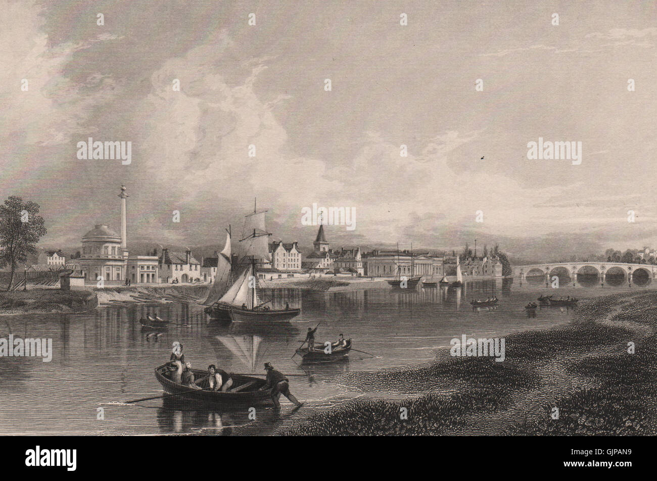 City of Perth, from Moncrieffe Island. Scotland, antique print 1845 ...