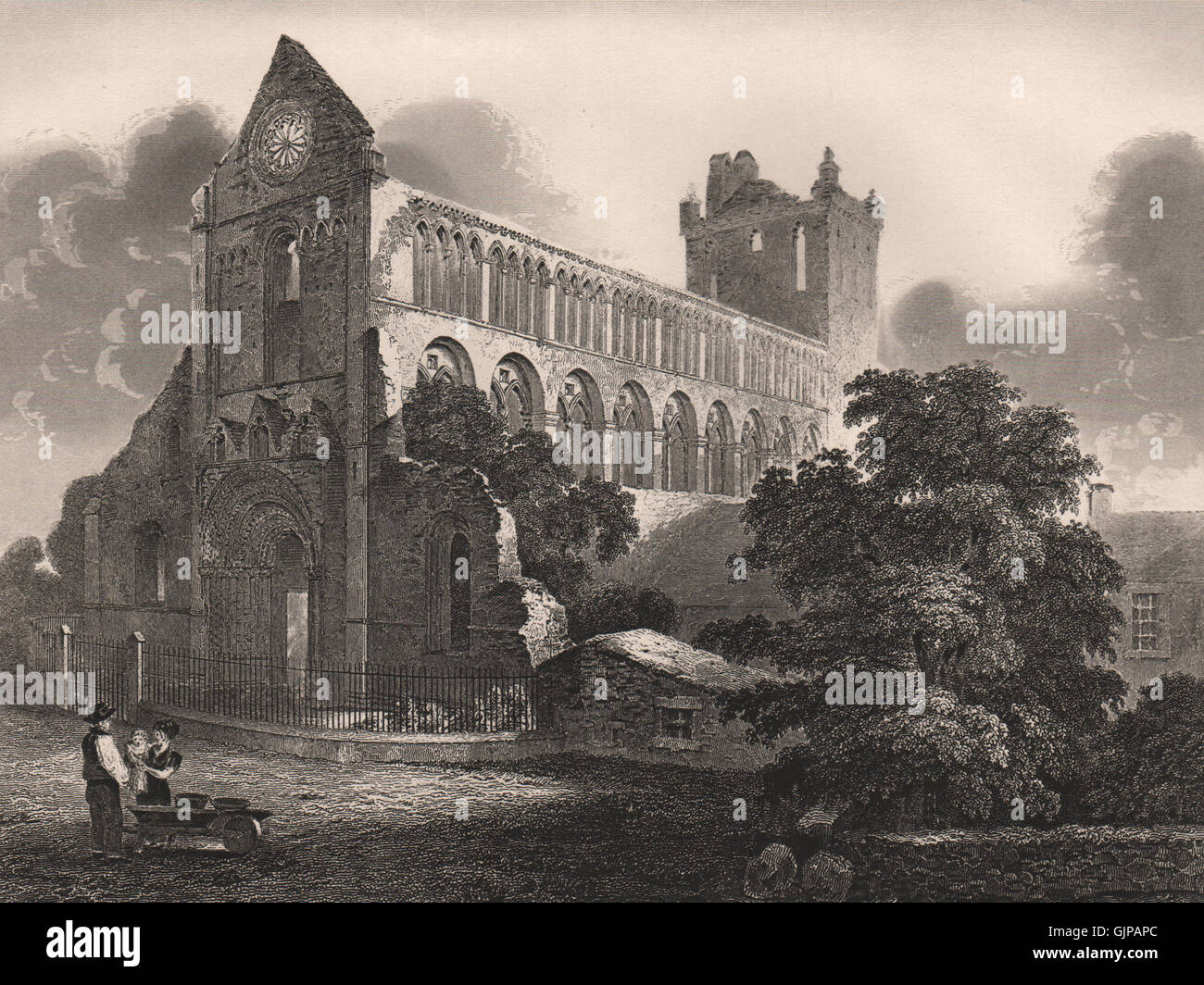 Jedburgh Abbey, Scottish Borders. Scotland, antique print 1845 Stock ...