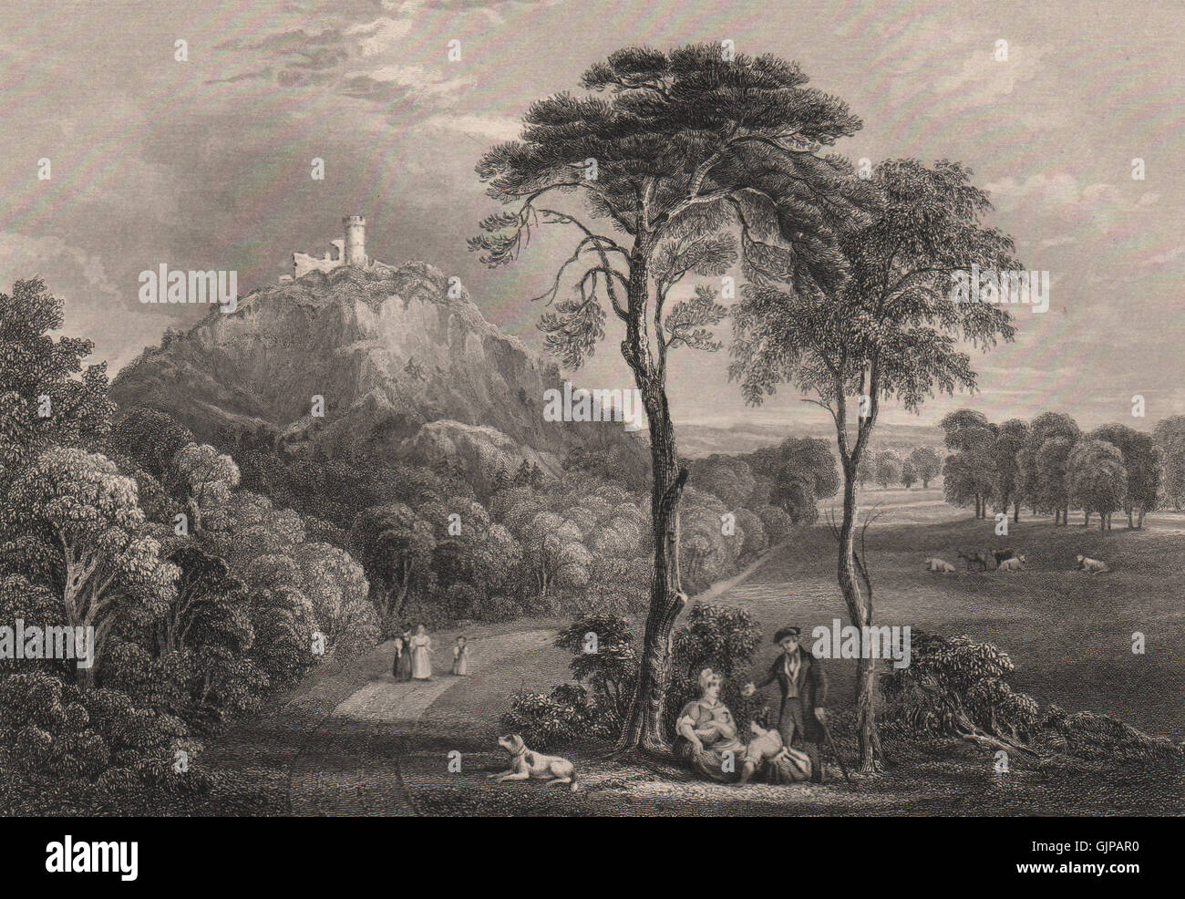 Balcarres Craig & Tower Folly. Scotland, antique print 1845 Stock Photo ...