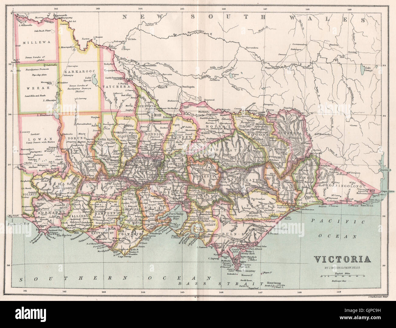 Victoria, Australia. State map showing counties. BARTHOLOMEW, 1886 ... Victoria, Australia. State map showing counties. BARTHOLOMEW, 1886 ...