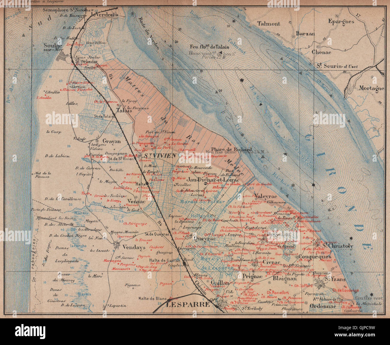 BORDEAUX WINE MAP. Carte vinicole. Médoc St Vivien chateaux. COCKS ...