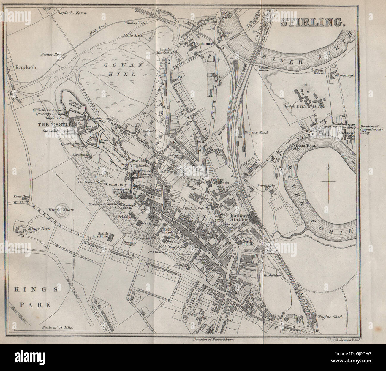 STIRLING antique town plan. Scotland, 1886 antique map Stock Photo - Alamy