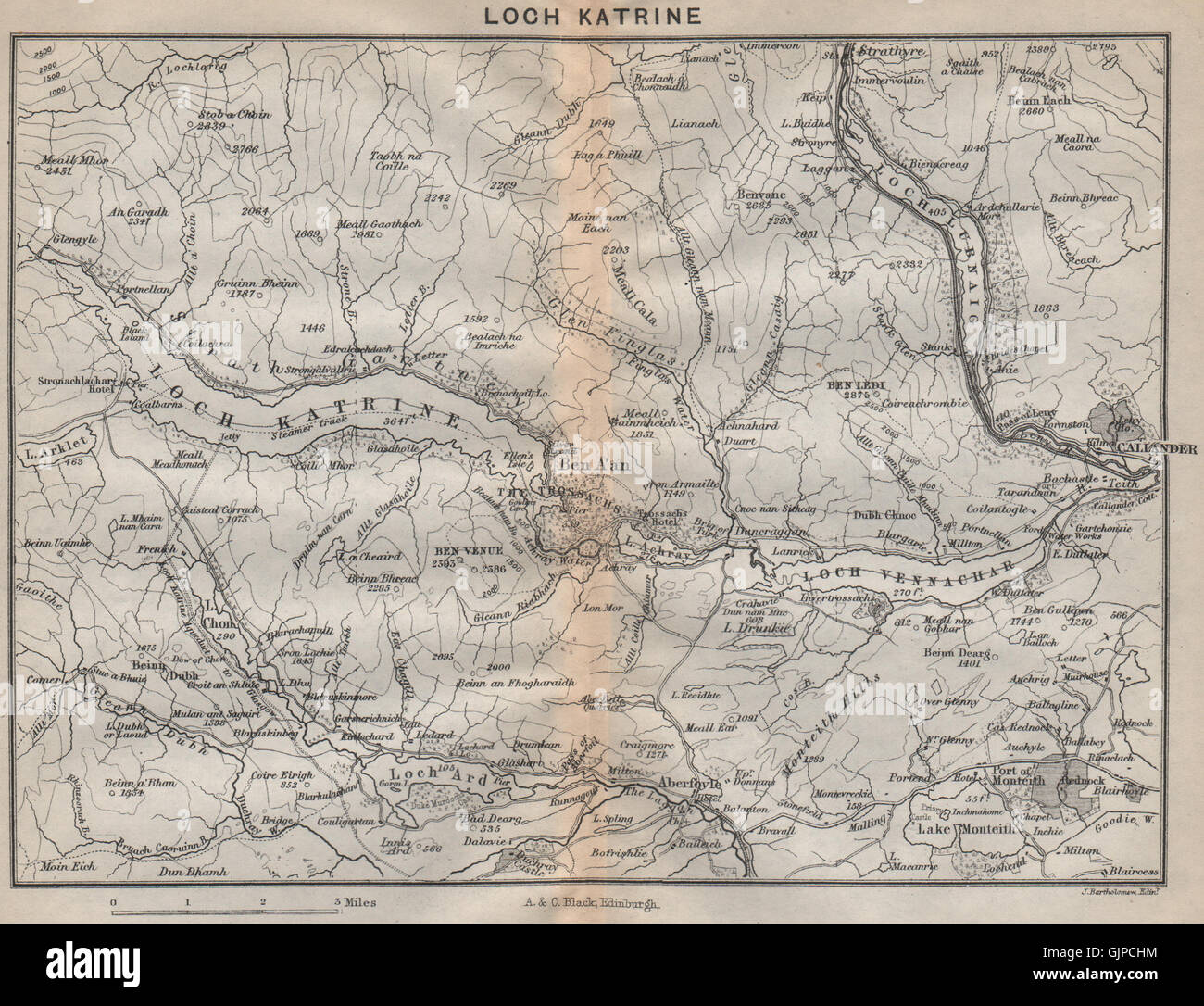 Loch Katrine. Loch Vennachar. Callander. Scotland, 1886 antique map ...