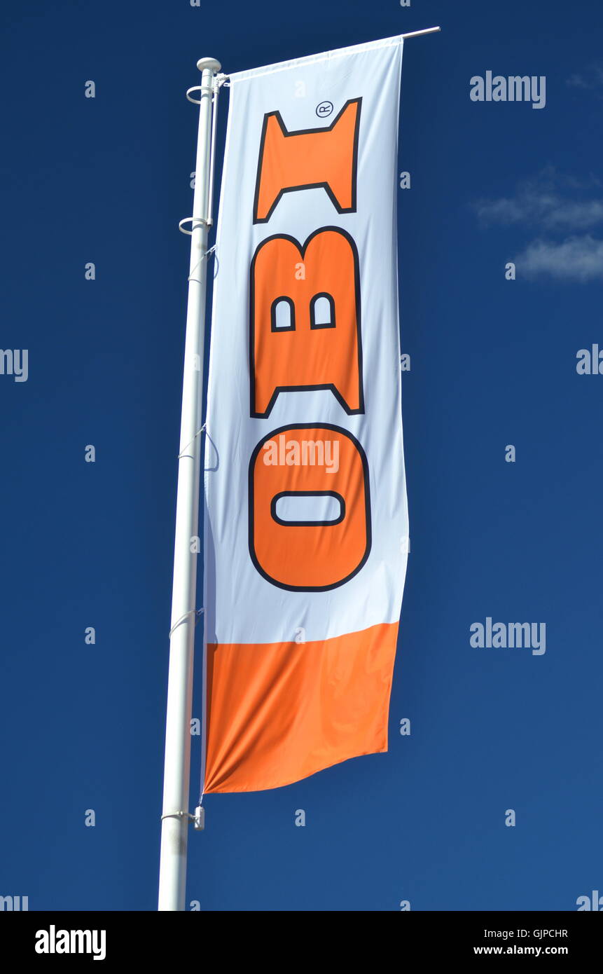 sign of OBI against blue sky Stock Photo - Alamy