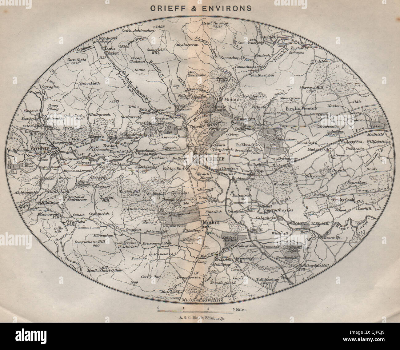 Crieff & environs. Comrie Monzie. Scotland, 1886 antique map Stock ...