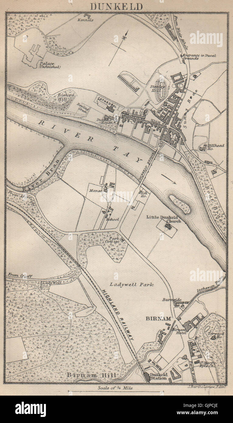 DUNKELD antique town plan. Birnam. Scotland, 1886 antique map Stock ...