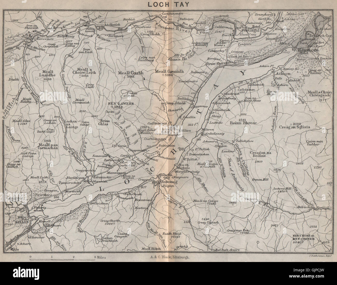 Loch Tay. Scotland, 1886 antique map Stock Photo - Alamy