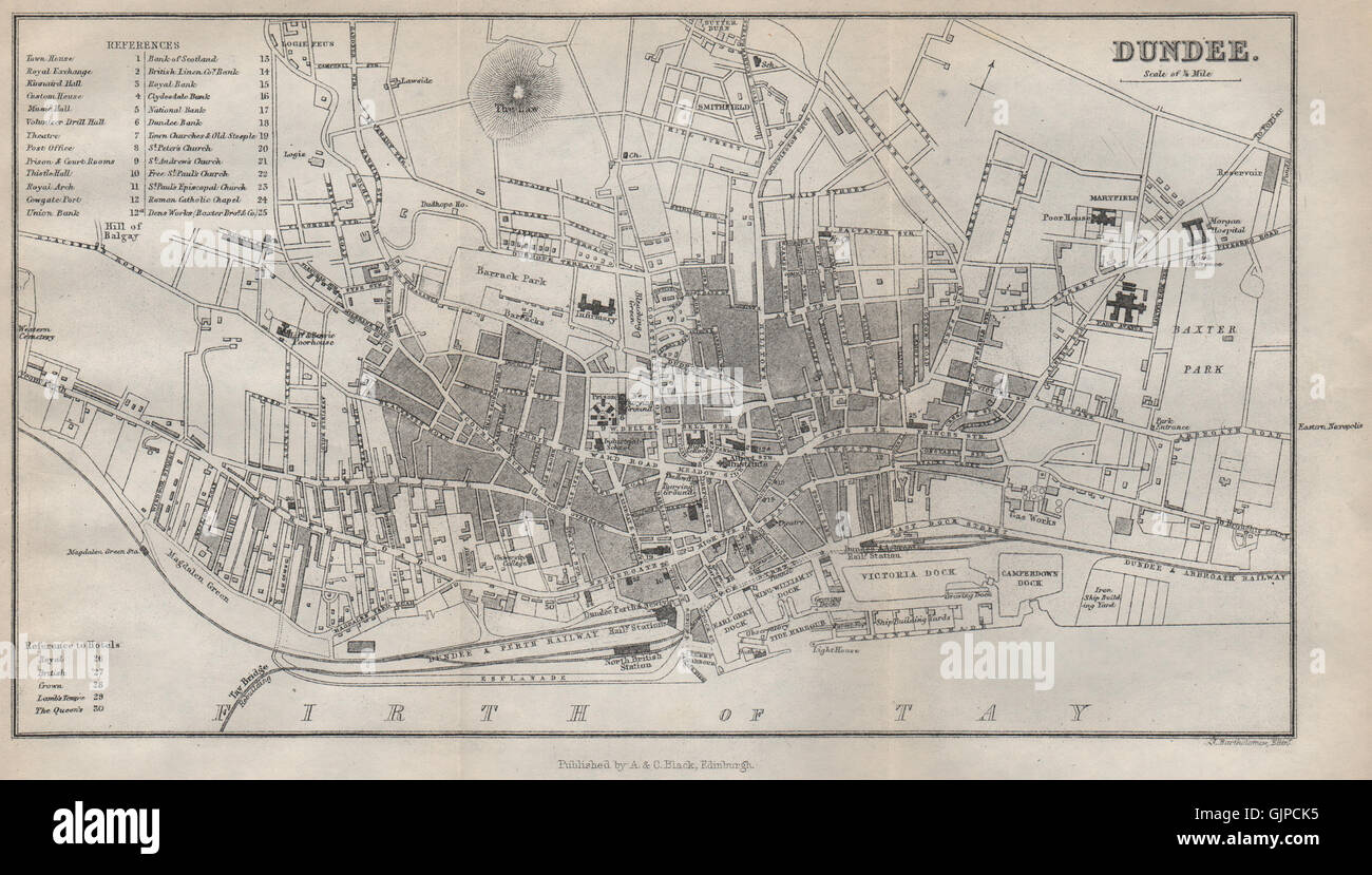 DUNDEE antique town city plan. Scotland, 1886 antique map Stock Photo ...