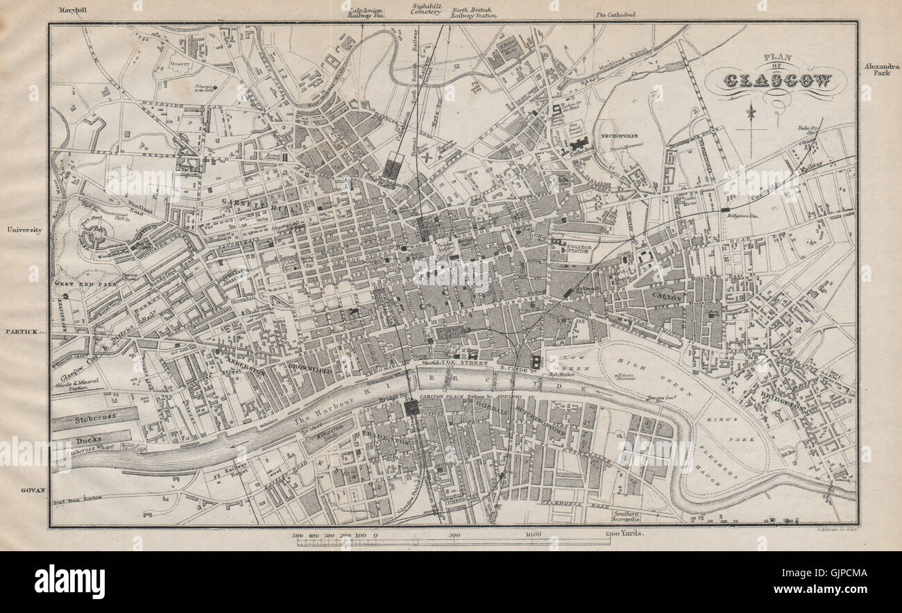Glasgow vintage town city map hi-res stock photography and images - Alamy