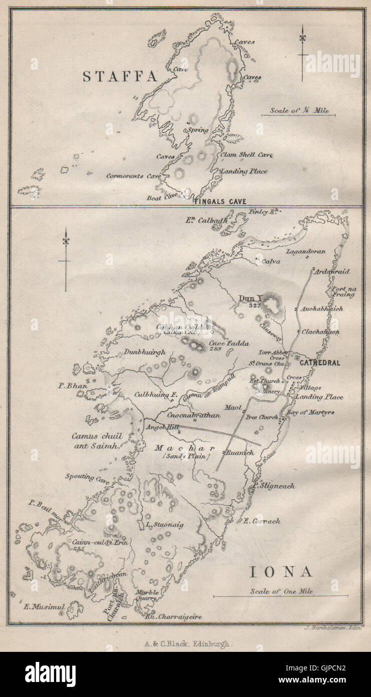 Isles of Iona & Staffa. Scotland, 1886 antique map Stock Photo - Alamy