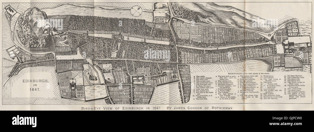 BIRD'S EYE VIEW OF EDINBURGH IN 1647 vintage town/city plan. WARD LOCK ...