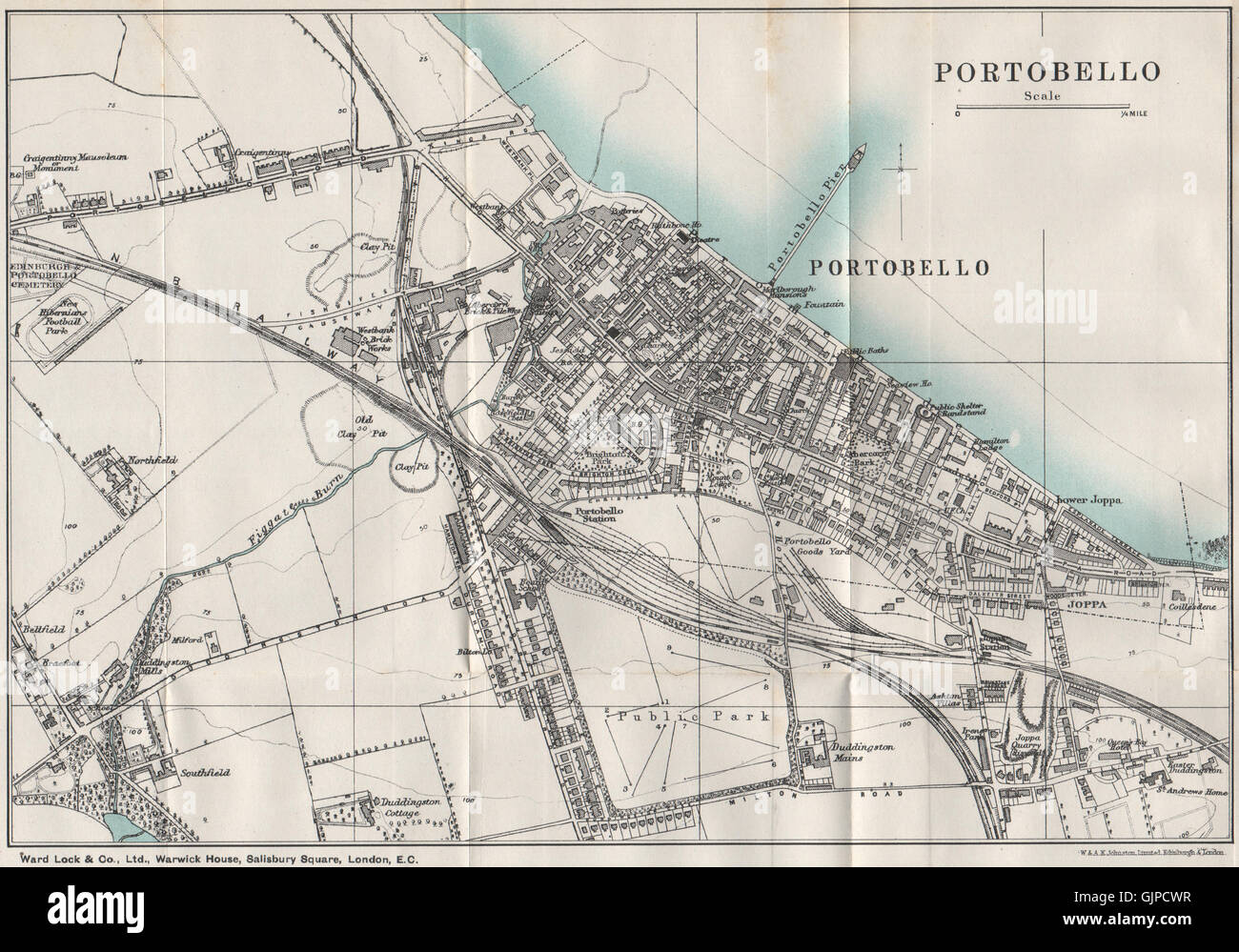 PORTOBELLO vintage town/city plan. Scotland. WARD LOCK, 1908 antique ...