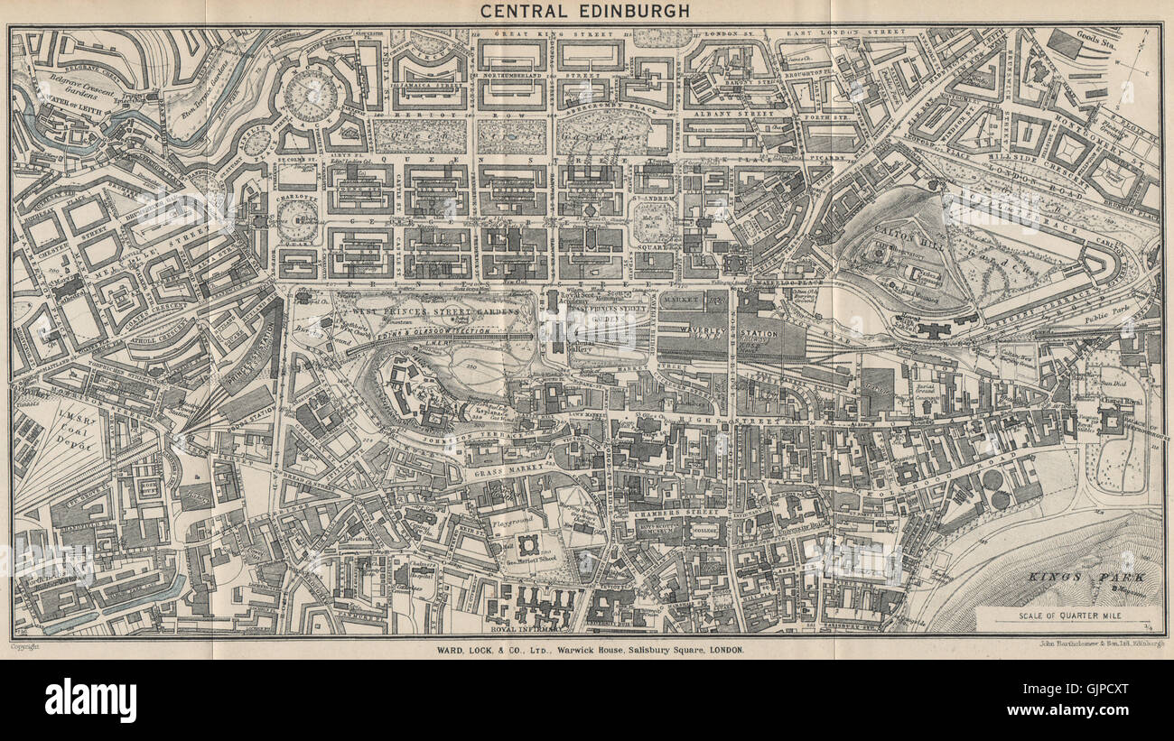 CENTRAL EDINBURGH vintage town/city plan. Scotland. WARD LOCK, 1934 old ...