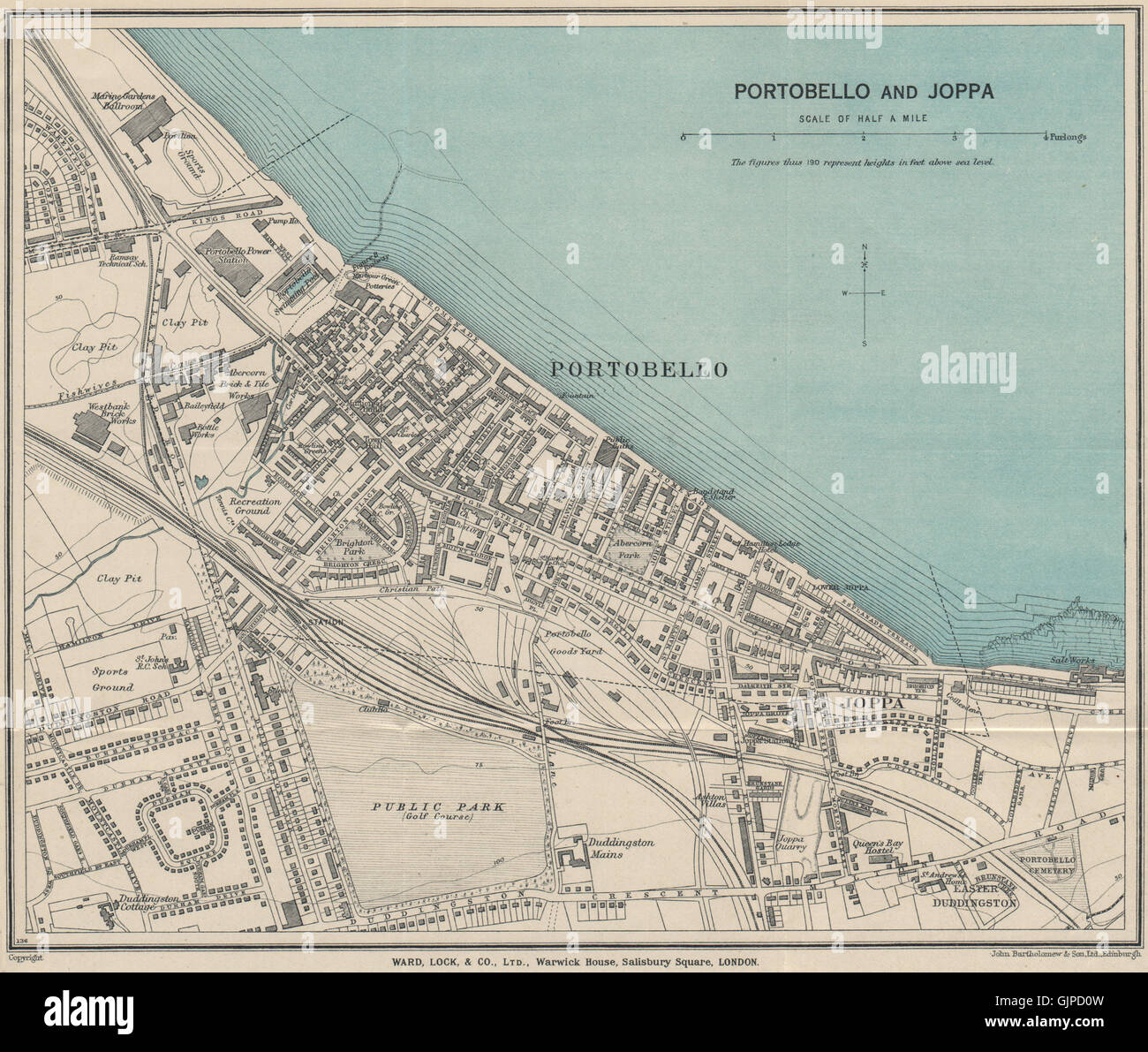 PORTOBELLO AND JOPPA vintage town/city plan. Scotland. WARD LOCK, 1939 ...