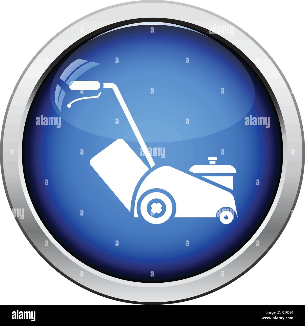 Lawn mower icon. Glossy button design. Vector illustration Stock Vector ...