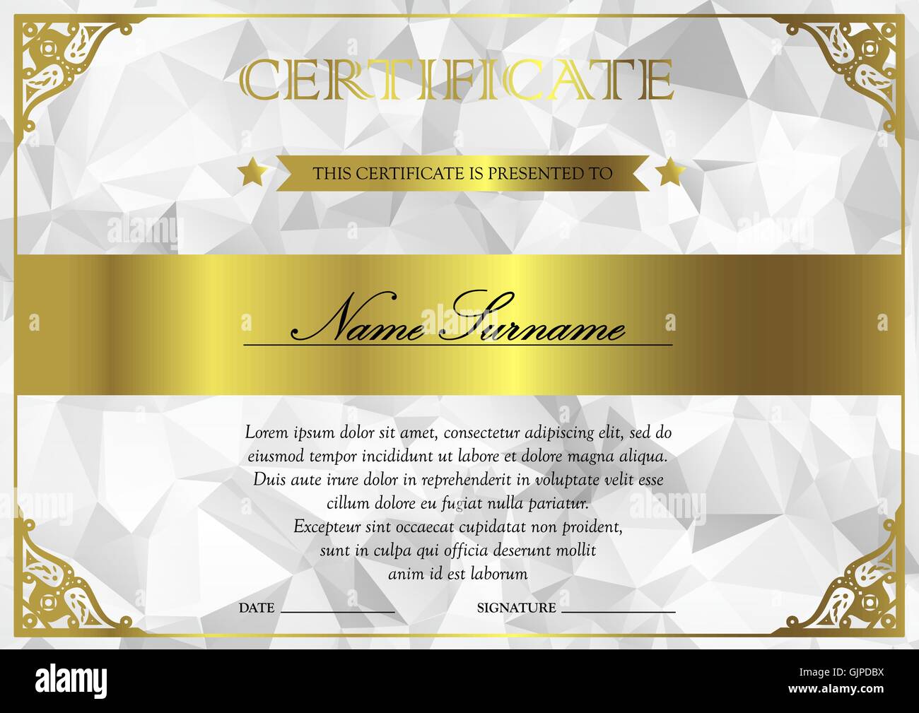 Horizontal white silver and gold certificate and diploma template with ...