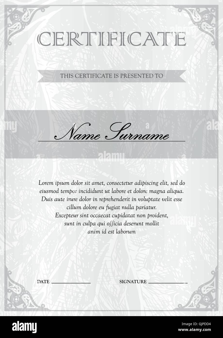 Vertical white silver certificate and diploma template with vintage ...