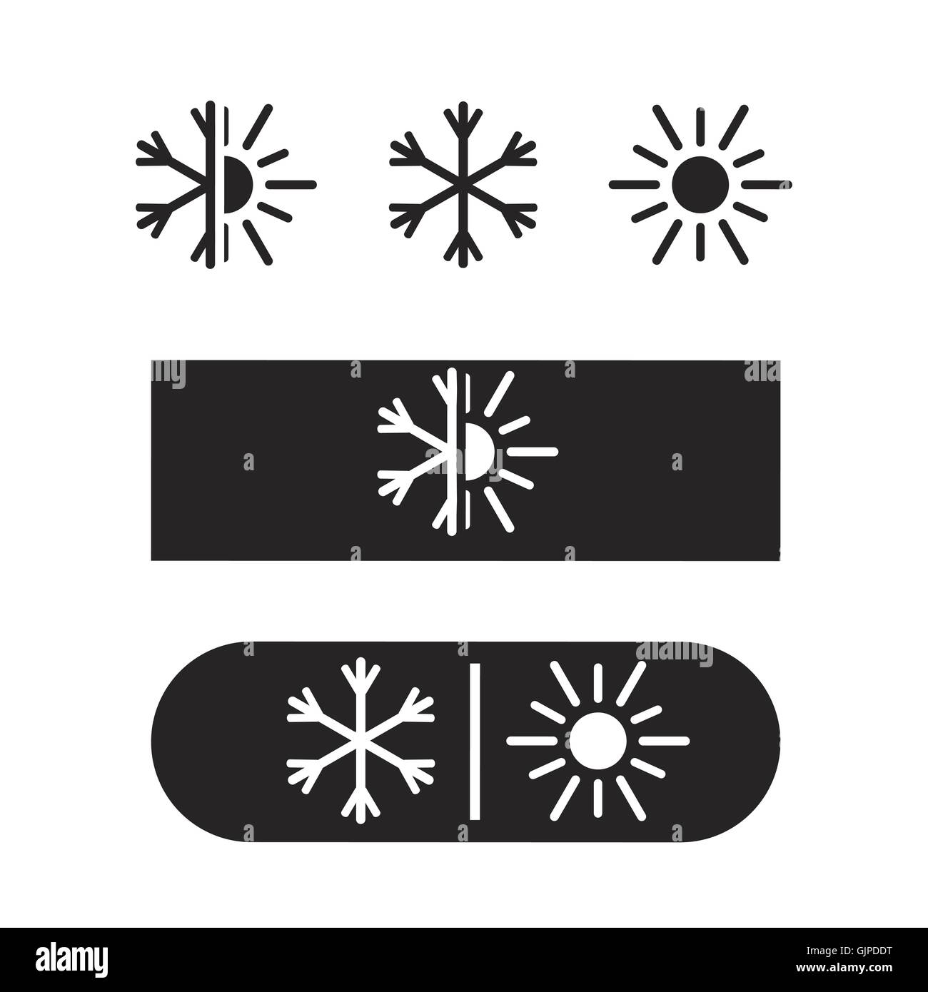 Air conditioning icon, nature logo, cold and warm. Winter snow, summer ...
