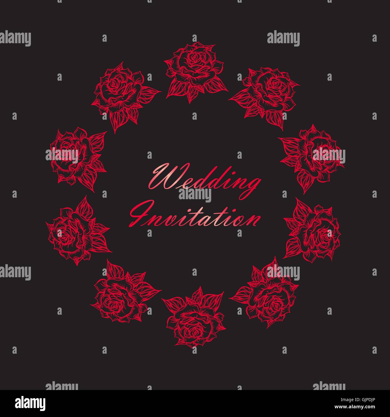 Hand Drawn Wedding Rose Frame. Flower Template for wedding, holiday ...