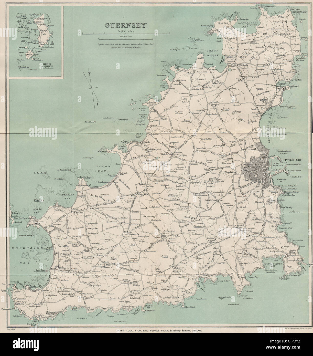 GUERNSEY inset Herm & Jethou. St Peter Port. Channel Islands. WARD LOCK ...