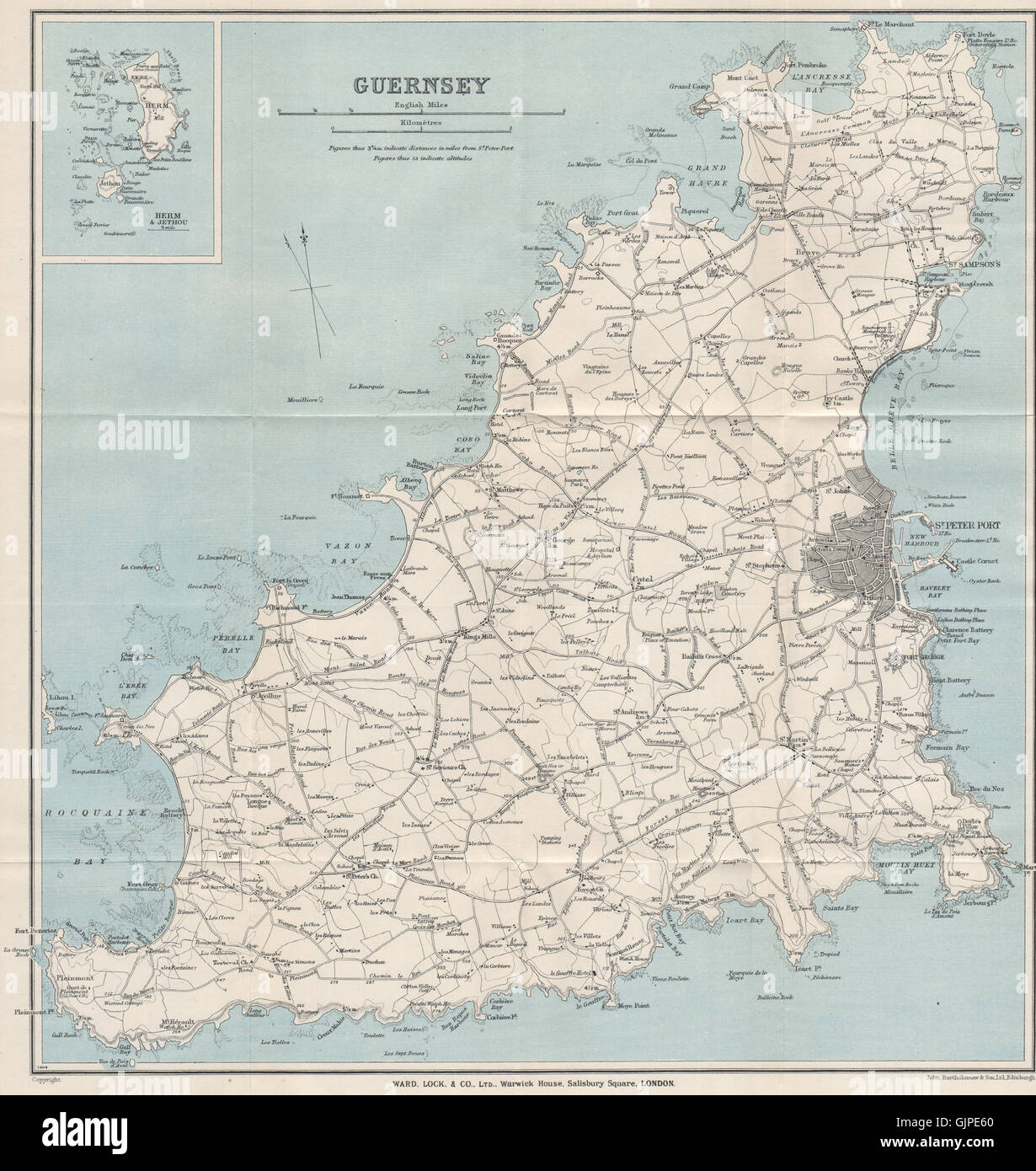 GUERNSEY inset Herm & Jethou. St Peter Port. Channel Islands. WARD LOCK ...