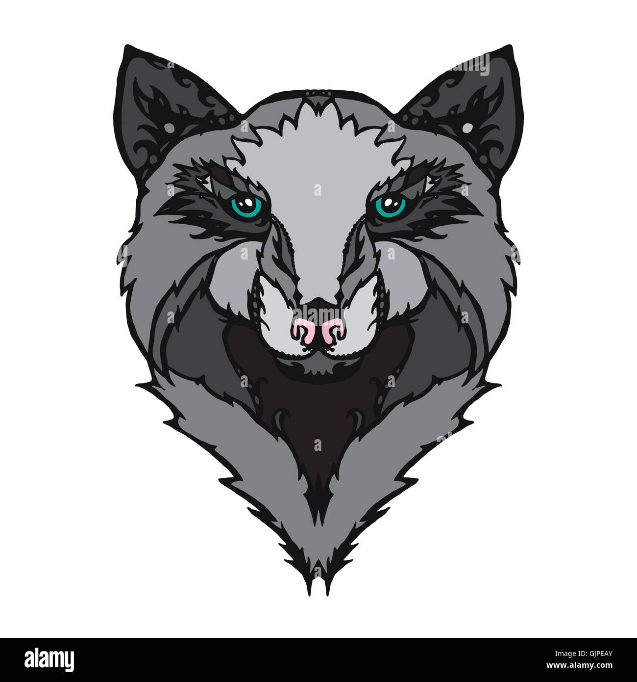 Illustration of isolated detailed wild wolf head in vintage and aztec ...