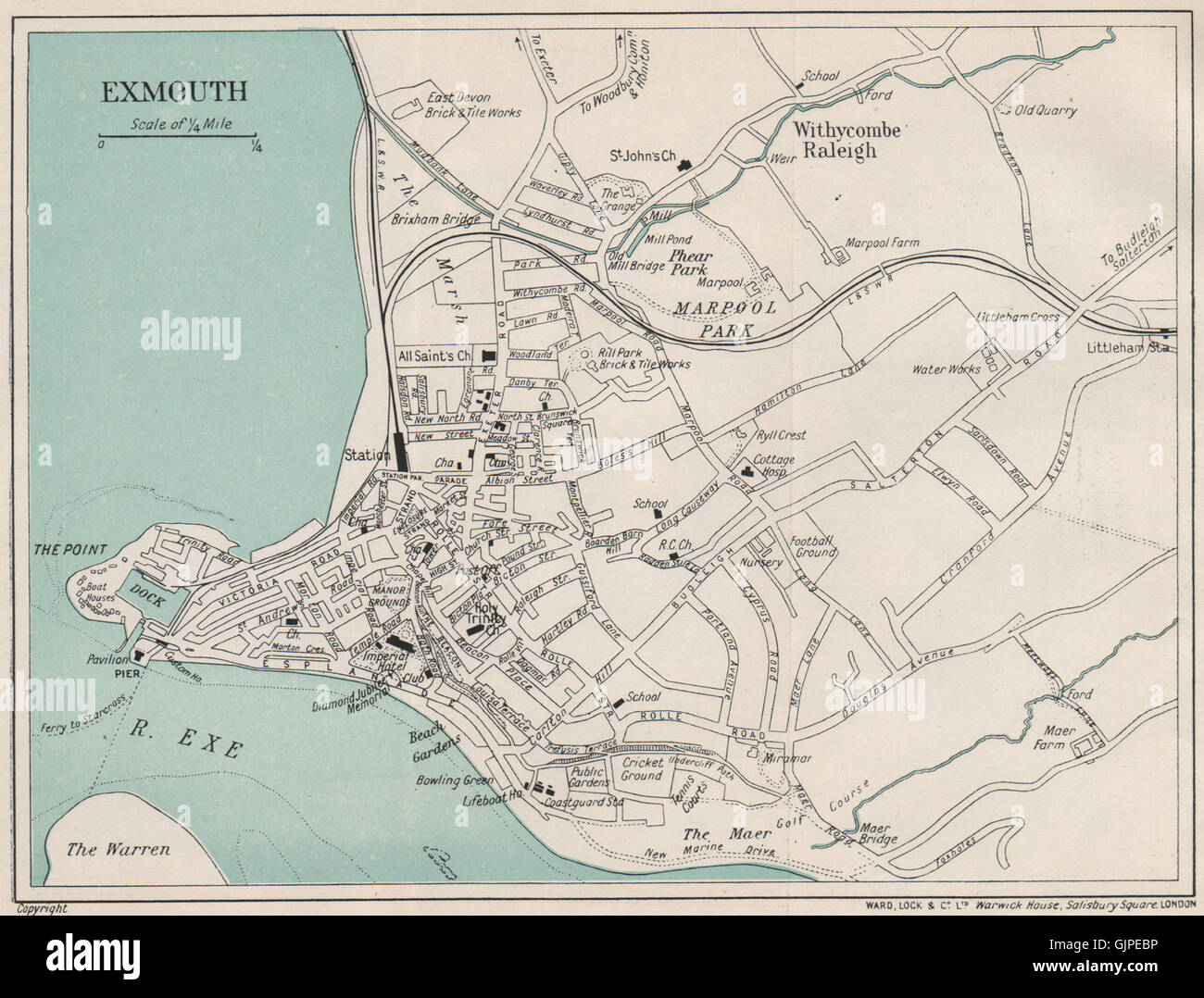EXMOUTH vintage town/city plan. Devon. WARD LOCK, 1924 vintage map ...
