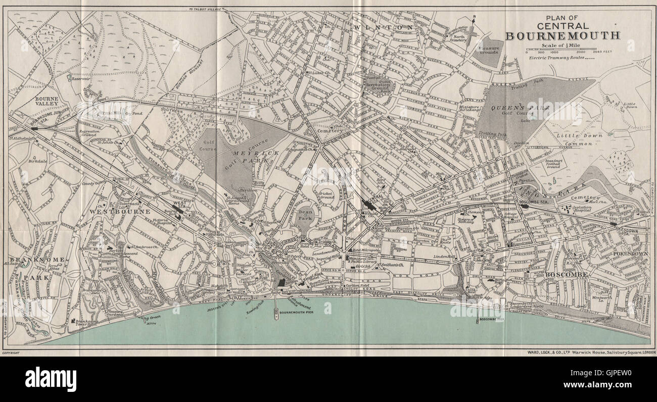 CENTRAL BOURNEMOUTH vintage town/city plan. Dorset. WARD LOCK, 1933 old ...