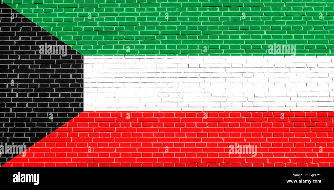 Flag of Kuwait on brick wall texture background. Kuwait national flag ...
