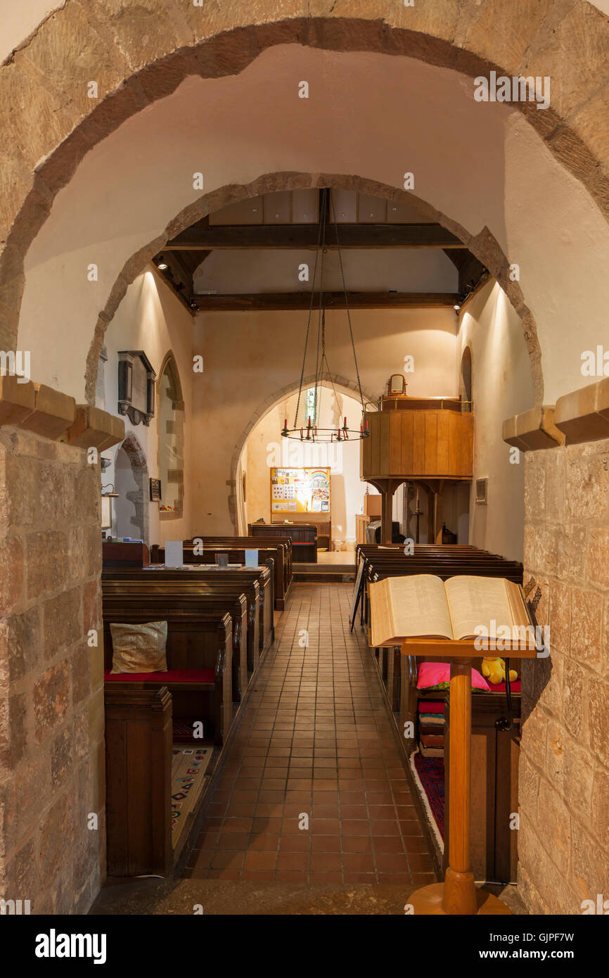 Interior of Norman church St Wulfran in Ovingdean, East Sussex, England ...