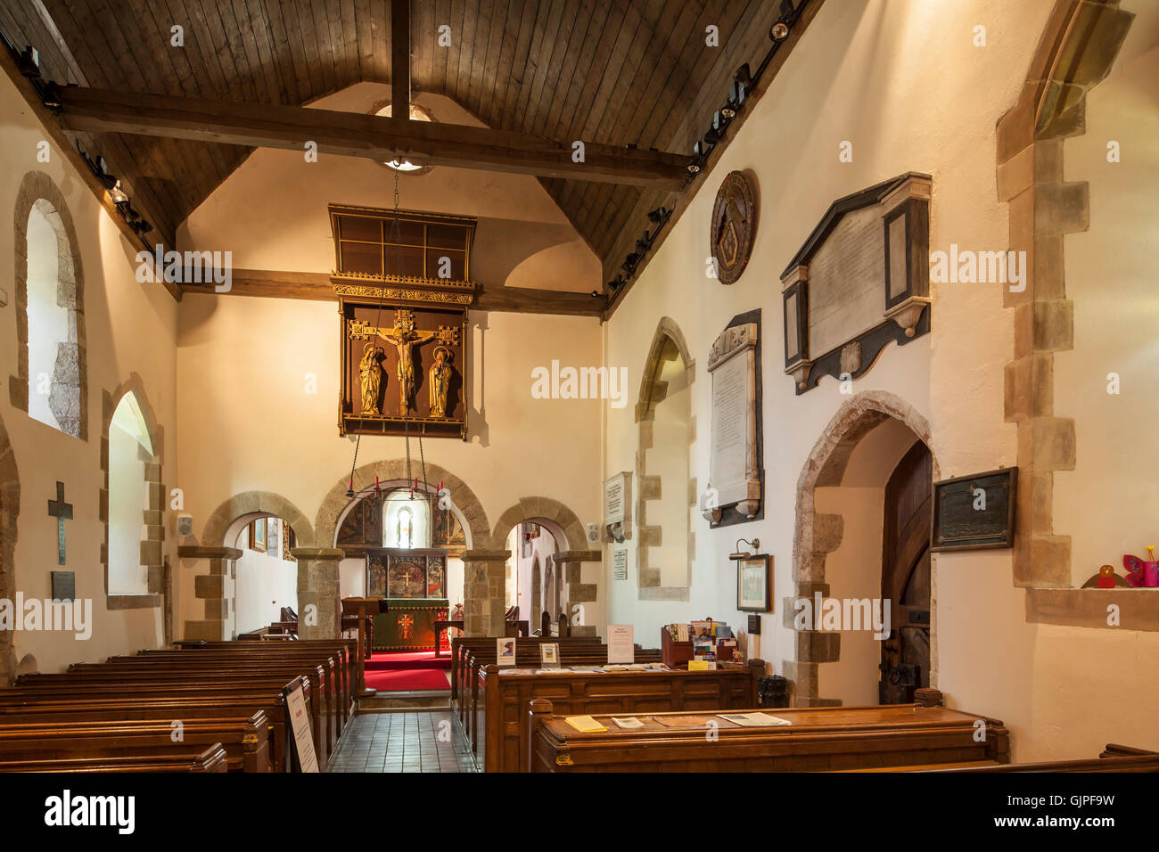 Interior of Norman church St Wulfran in Ovingdean, East Sussex, England ...