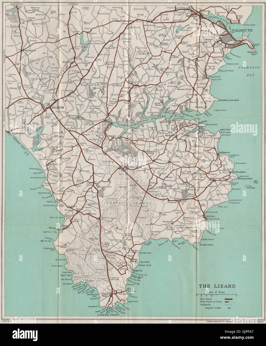 THE LIZARD topo map. Helston Falmouth Helford River Cornwall. WARD LOCK ...