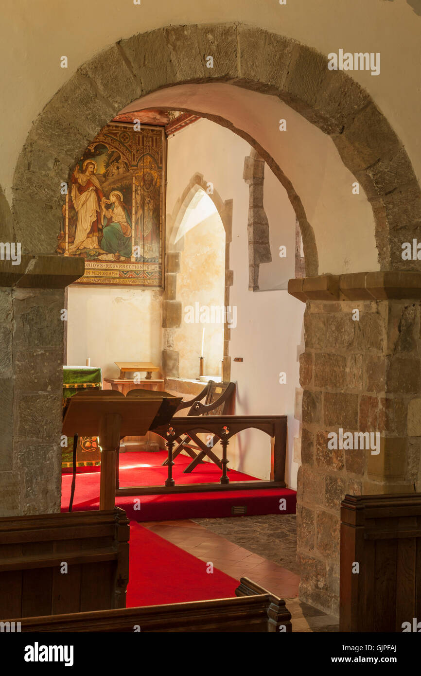 Interior of Norman church St Wulfran in Ovingdean, East Sussex, England ...