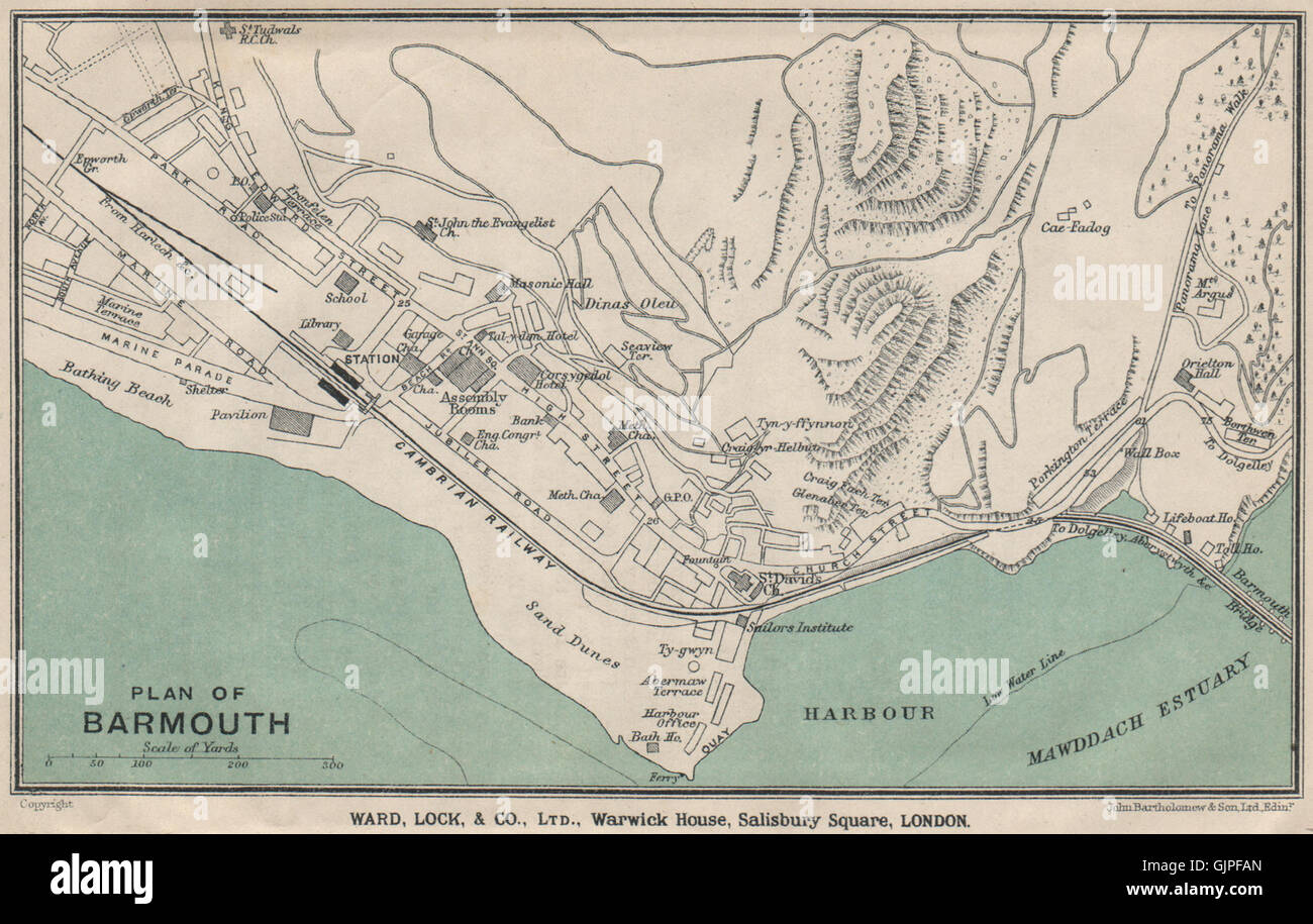 BARMOUTH vintage town/city plan. Wales. WARD LOCK, 1923 vintage map ...